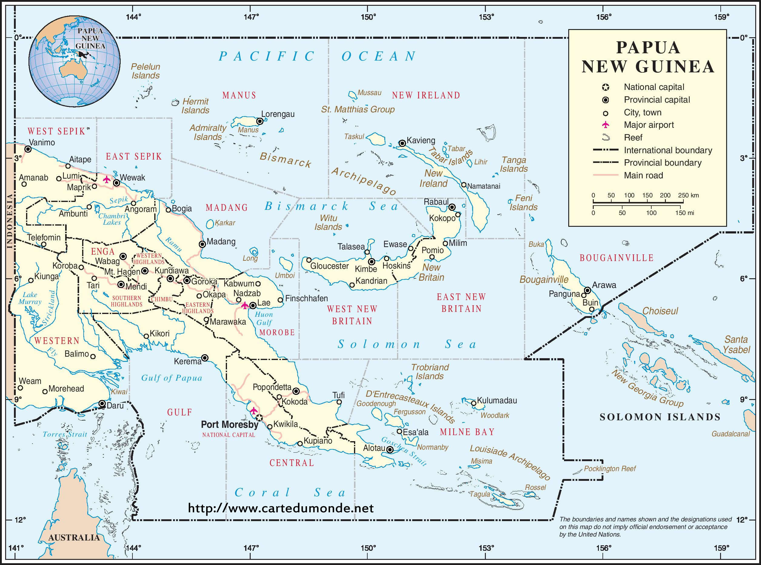 Duży mapa Papua-Nowa Gwinea na mapie świata