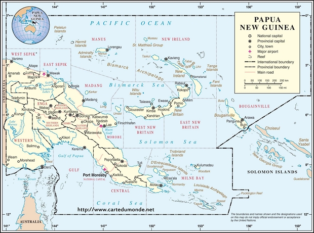 Duży mapa Papua-Nowa Gwinea na mapie świata